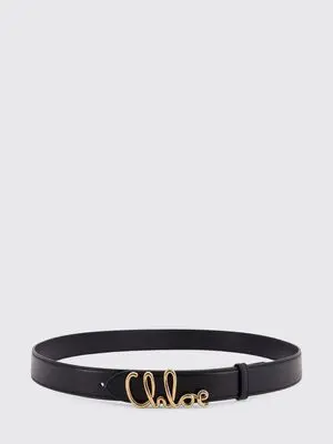 Chloé Leather Belt With Gold Tone Logo