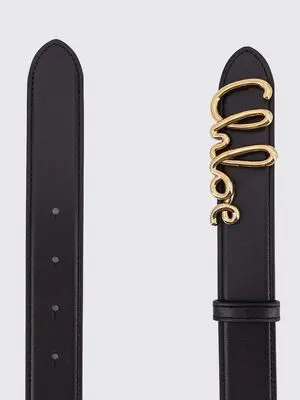 Chloé Leather Belt With Gold Tone Logo