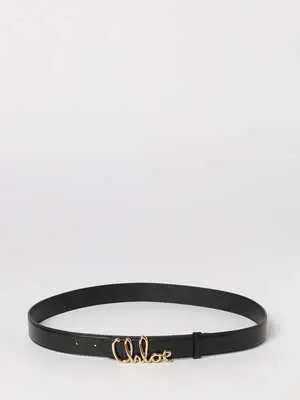 Chloé Leather Belt With Gold Tone Logo - Black
