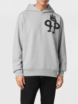 Philipp Plein Contrast Logo Cotton Hoodie With Kangaroo Pocket And Dropped Shoulders - Grey