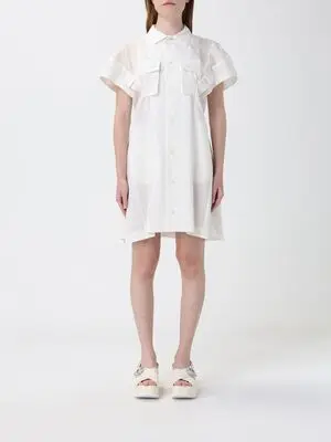Sacai Cotton Blend Chemisier Dress - White