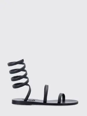 ANCIENT GREEK SANDALS Laminated Leather Sandals With Snake Ankle Strap - Black