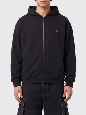 VISION OF SUPER Hooded Cotton Zip-up Sweatshirt With Contrast Logo - Black