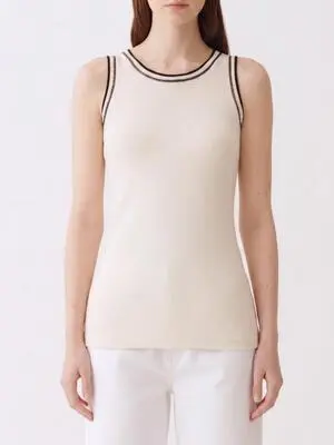 Fabiana Filippi Ribbed Stretch Cotton Top With Embellished Neckline - Butter