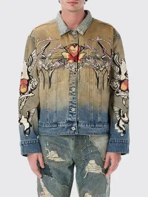 WHO DECIDES WAR Cropped Graphic Print Distressed Jacket