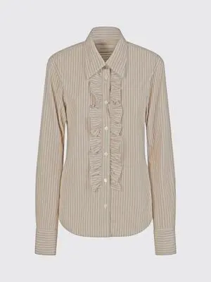 AMI Paris Striped Shirt With Ruffle Detail - Beige