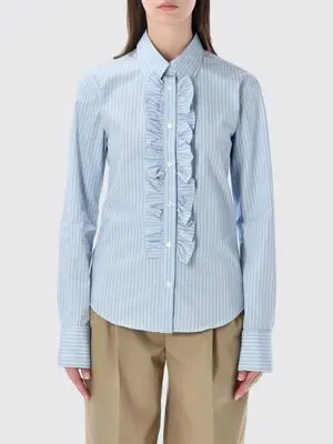 AMI Paris Striped Shirt With Ruffle Detail - Blue