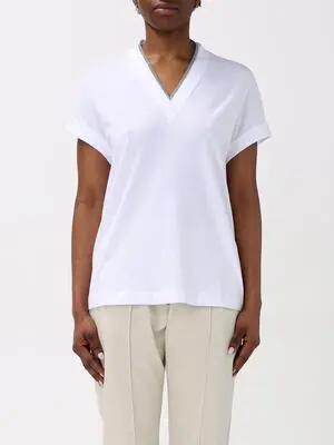 Brunello Cucinelli V-neck T-shirt With Embellished Trim - White
