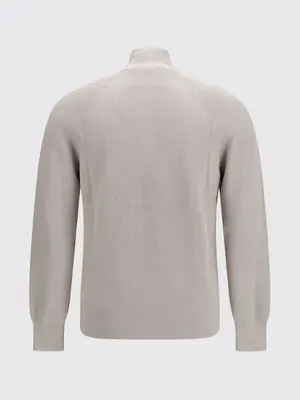 Brunello Cucinelli Cotton Quarter Zip Ribbed Sweater - Beige