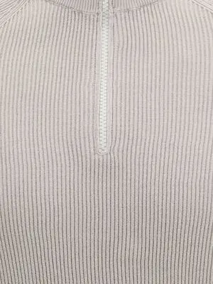 Brunello Cucinelli Cotton Quarter Zip Ribbed Sweater - Beige
