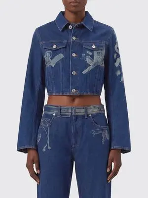 JEAN PAUL GAULTIER Cropped Abstract Print Denim Jacket - Blue