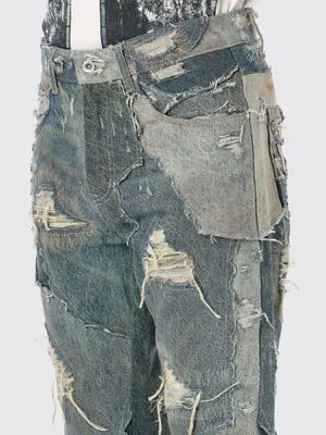 WHO DECIDES WAR Straight Fit Patchwork Distressed Jeans