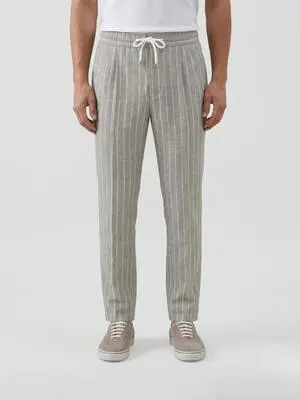 Brunello Cucinelli Linen Drawstring Trousers - Brown