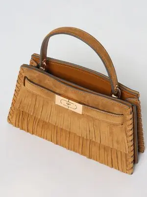 Tory Burch Suede Handbag With Fringe And Turn Lock Closure