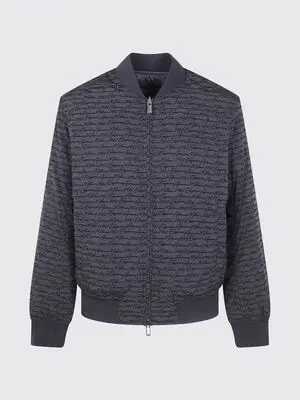 Emporio Armani Bomber Jacket With All-over Logo Print - Blue
