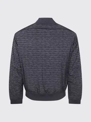 Emporio Armani Bomber Jacket With All-over Logo Print - Blue