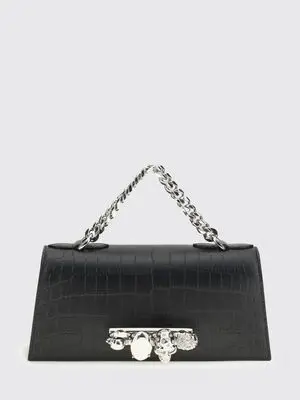 Alexander McQueen Jewelled Croc Print Leather Bag - Black