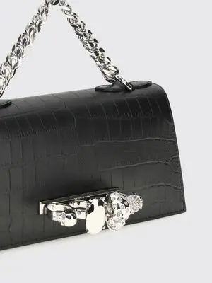 Alexander McQueen Jewelled Croc Print Leather Bag - Black