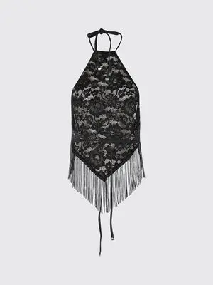 VENUJA Lace Halter Neck Off-the-shoulder Top With Fringe