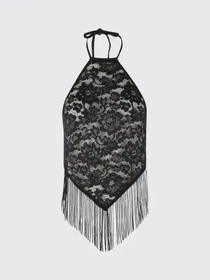 VENUJA Lace Halter Neck Off-the-shoulder Top With Fringe