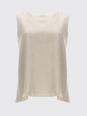 Max Mara Linen And Cotton Blend Sleeveless Top With Fringed Hem - Sand