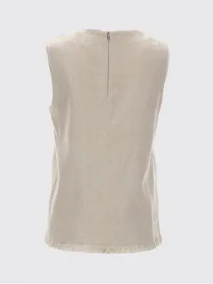 Max Mara Linen And Cotton Blend Sleeveless Top With Fringed Hem - Sand