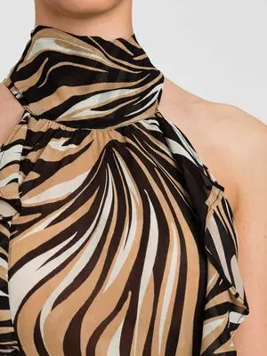 TWINSET Abstract Print Ruffle Neck Halter Top - Multicolor