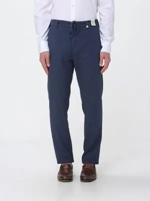MYTHS Cotton Slim Fit Trousers With Drawstring - Blue