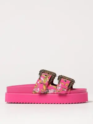 Versace Flat Sandals With Embellished Buckles - Fuchsia