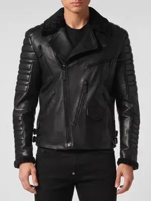 Philipp Plein Lambskin Biker Jacket - Black