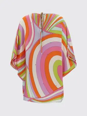 Emilio Pucci Mini Silk Kaftan With Abstract Print And Long Sleeves