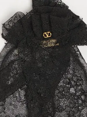 Valentino Garavani Lace Gloves With Floral Embroidery And Metallic Vlogo Signature
