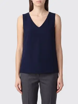 Herno Sleeveless Viscose Top With V-neck And Minimalist Design - Blue
