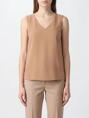 Herno Sleeveless Viscose Top With V-neck And Minimalist Design - Camel