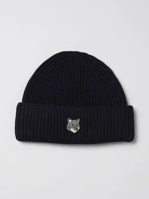 Maison Kitsuné Ribbed Beanie With Embroidered Fox Logo - Blue