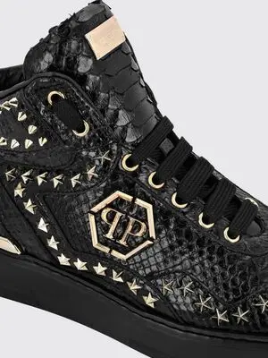 Philipp Plein High-top Studded Snakeskin Sneakers