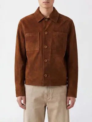 SALVATORE SANTORO Suede Shirt Jacket With Patch Pockets - Camel