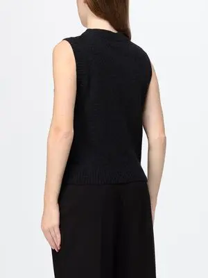 GANNI Knitted Waistcoat With Leopard Print - Black