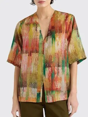 Momoni Abstract Print Silk V-neck Short-sleeved Shirt - Green