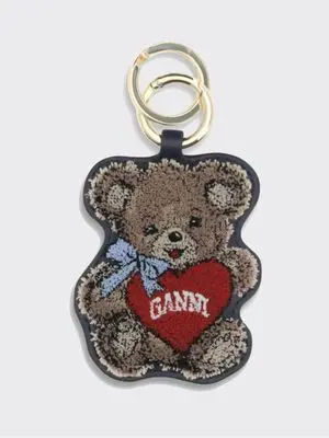 GANNI Embroidered Teddy Bear Heart Keyring - Orange