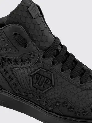 Philipp Plein Python Leather Sneakers With Star Studs - Black
