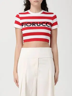 Fiorucci Striped Cotton Cropped Fit T-shirt With Logo - Red