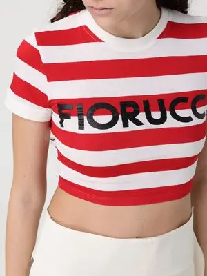 Fiorucci Striped Cotton Cropped T-shirt With Logo