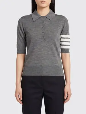 Thom Browne Thom Browne Slim Fit Virgin Wool 4-Bar Stripe Knitted Polo Shirt Grey