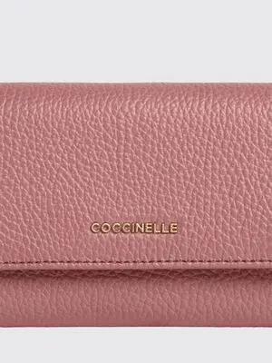 COCCINELLE Metallic Soft Tri-fold Grained Leather Wallet - Pink