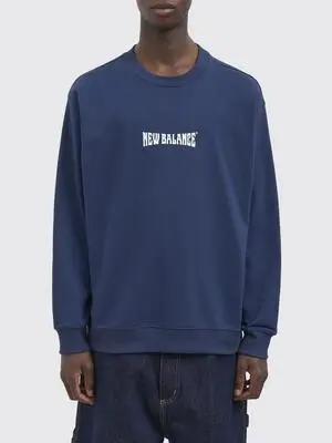 NEW BALANCE Relaxed Fit Cotton Crewneck Sweatshirt With Contrast Logo - Blue
