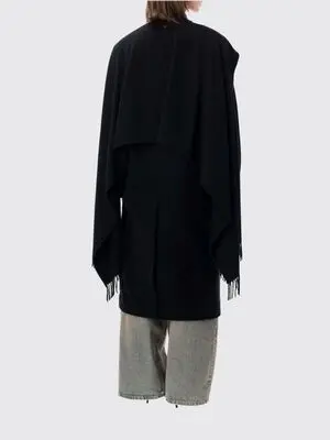 Attico Long Single-breasted Wool And Cashmere Coat With Fringes And Shawl Collar