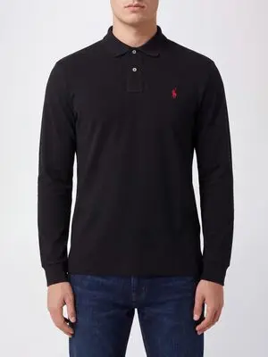 Polo Ralph Lauren Long-sleeved Slim Fit Cotton Polo Shirt - Black