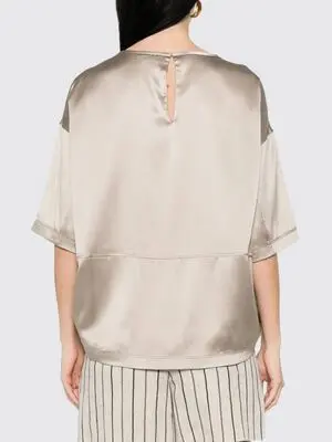 Brunello Cucinelli Silk Blend Short Sleeve Blouse - Nude