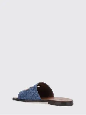 Dolce & Gabbana Dg Light Cotton Denim Slides With Dg Monogram
